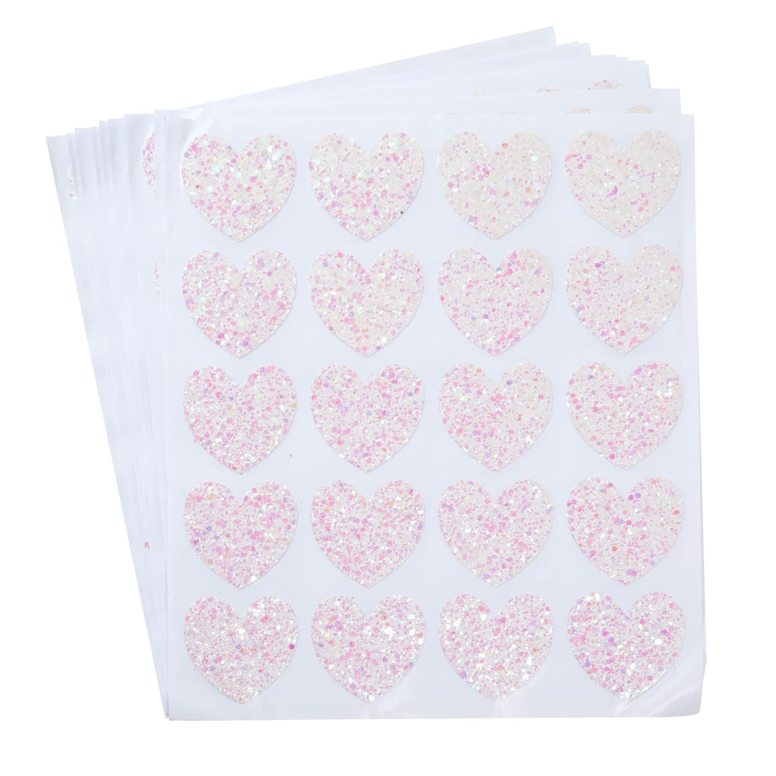 200-Pack 1.5-Inch Holographic Glitter Heart Stickers, Adhesive Sparkle Decals, Envelope Seal Stickers for Wedding, Birthday, and Graduation Invitations, Crafting Supplies (Light Pink)