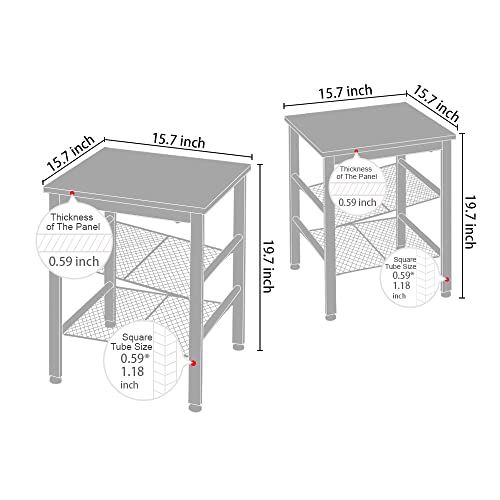 Coral Flower Set of 2 Side Tables, End Tables with Adjustable Mesh Shelves, for Living Room, Bedroom, Industrial, Stable Steel Frame, Easy Assembly, Rustic Brown