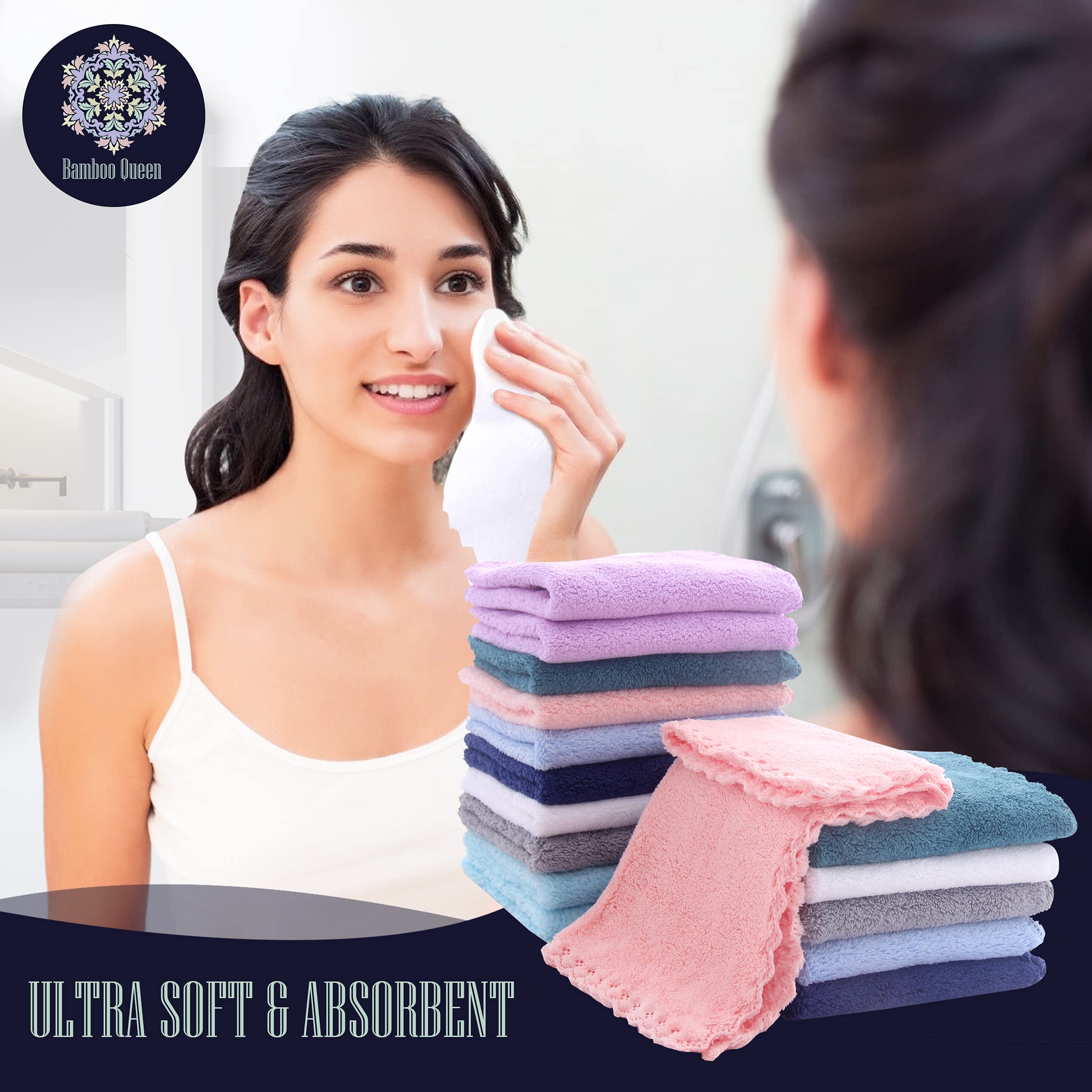 16 Count Premium Makeup Remover Cloths- Super Soft Not Wear Skin - 8×8 Inches - Highly Absorbent Microfiber Coral Velvet Fingertip Face Towels Washcloths for Hand and Make Up, Quick Dry- Multicolor