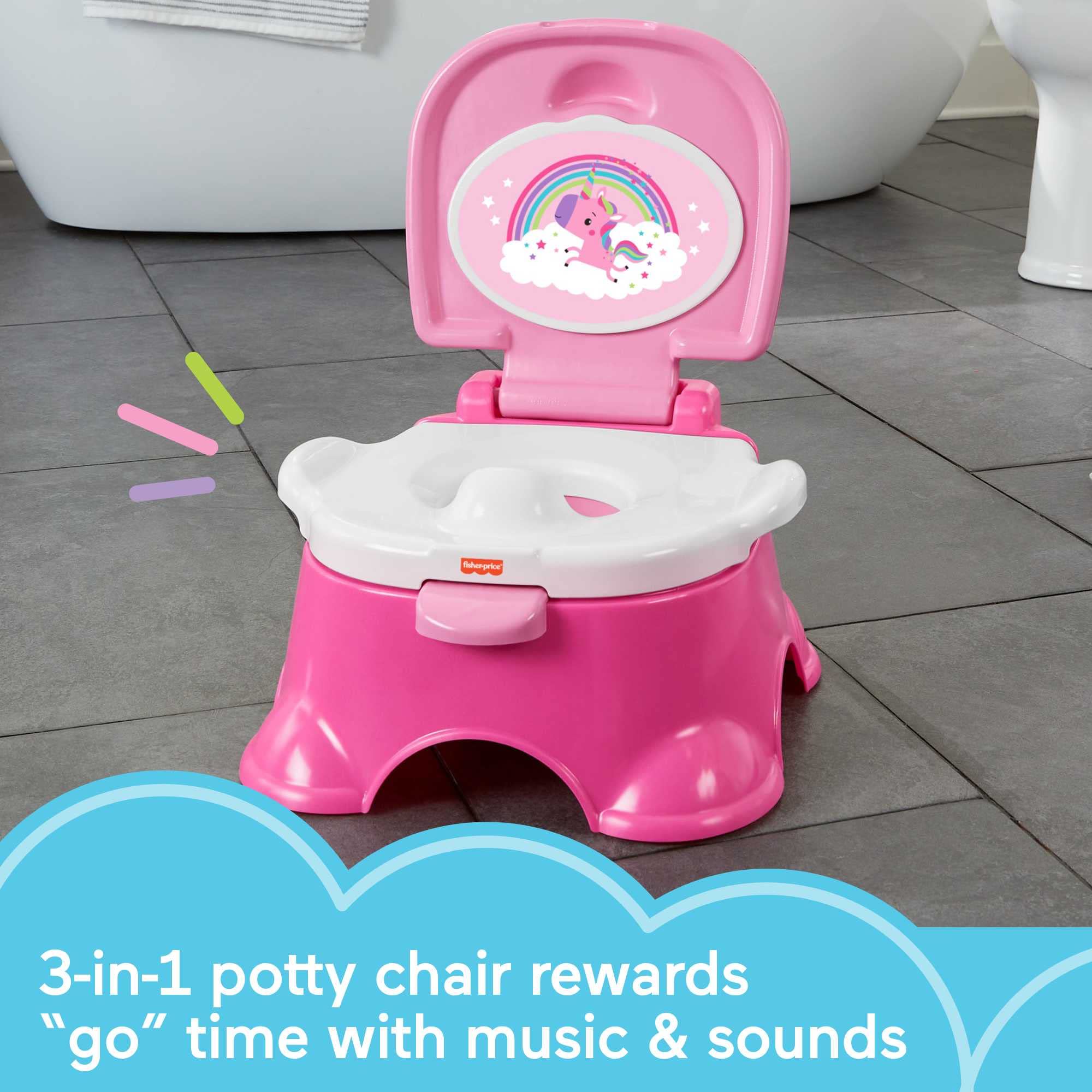 Fisher-Price 3-in-1 Unicorn Tunes Potty Training Toilet Ring and Step Stool for Toddlers