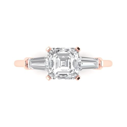 1.62 ct Sq Emerald cut 3 stone Solitaire Genuine Moissanite Engagement Promise Anniversary Bridal Ring 18K Rose Gold 5.5