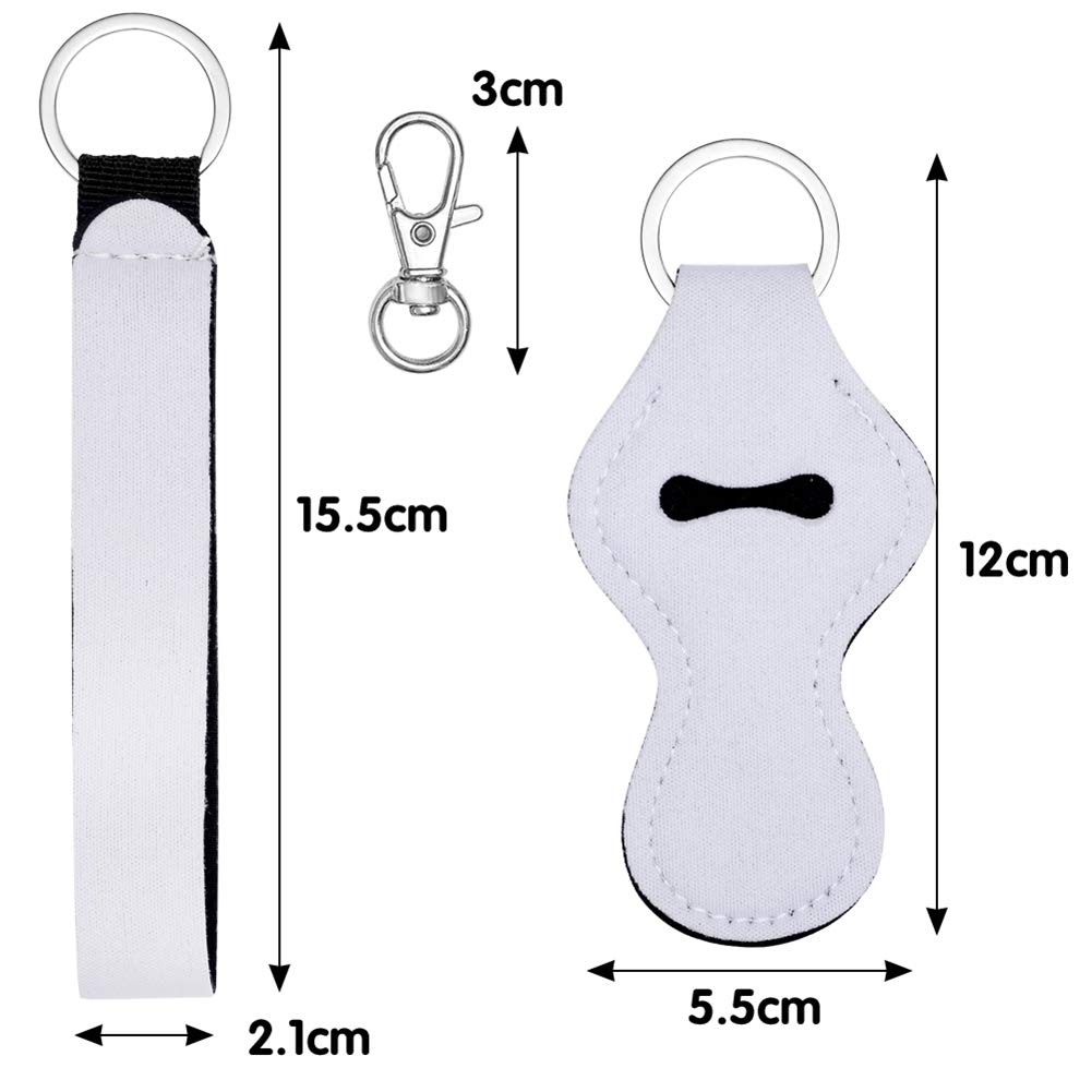 20 Pack Sublimation Blanks Chapstick Holder Keychains, Neoprene Lipstick Holder Keychainr with Lanyards Wristlet and 10 Metal Clip Cords