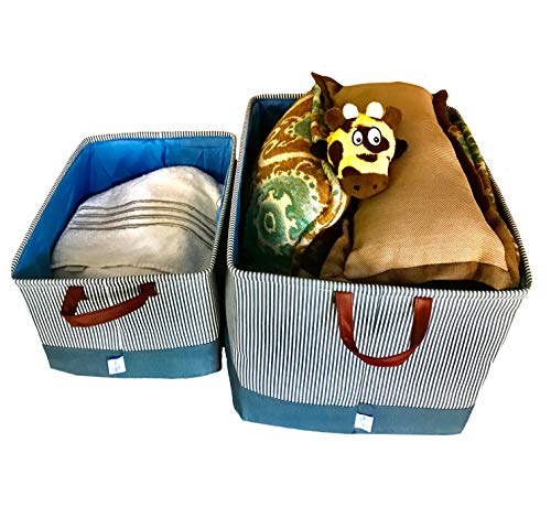 NeedThings X-Large Decorative Basket Set Fabric Storage Bin Organizer Basket with Handles for Clothes Storage (Set of 18x14x13 and 16x8.5x11.5)