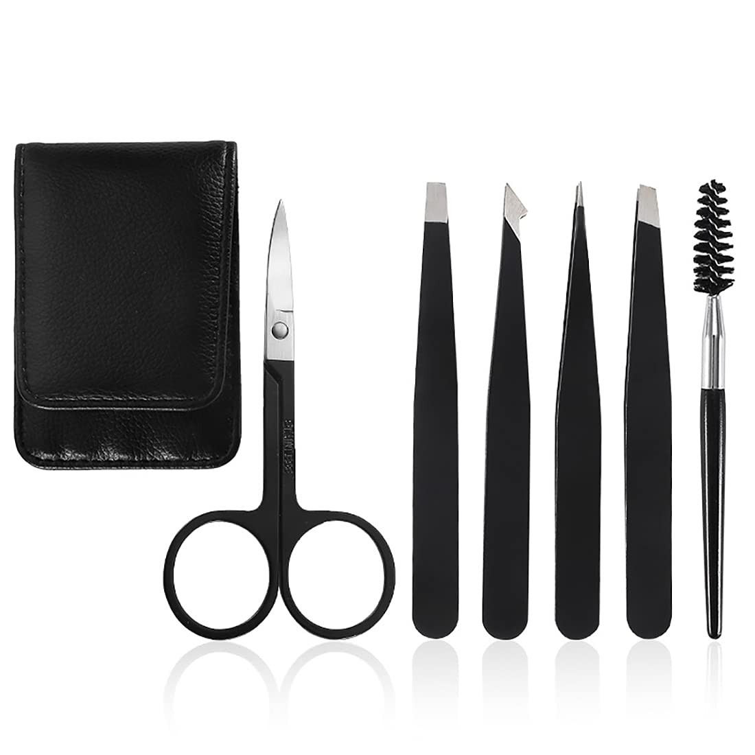 Professional Tweezers for Eyebrows, 6 Pack Stainless Steel Tweezers for Ingrown Hair Removal, Precision Brow Tweezers for Women & Girls, Plucking Daily Beauty Tool with Leather Travel Case