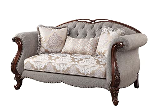 Acme Furniture Miyeon Love Seats, Fabric and Cherry