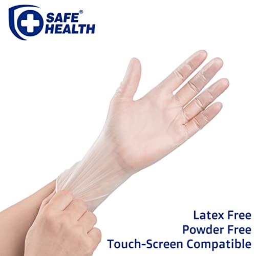 Safe Health Vinyl Exam Disposable Gloves, Free of Latex & Powder, Clear, 3.5 Mil, Medical Grade (1, Medium)