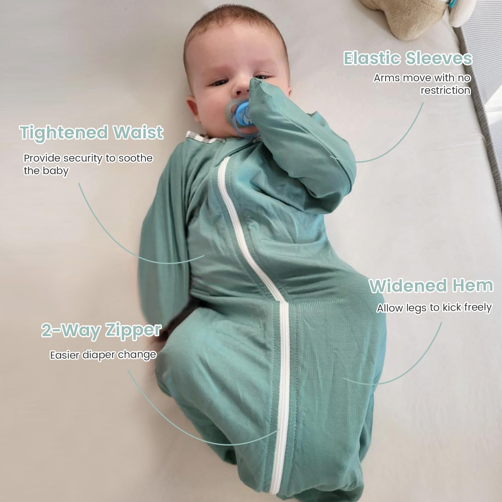 ZIGJOY Shark-Fin Transition Swaddle - 0.5 Tog Rayon Made from Bamboo Sleep Sack Transitional Swaddle Sack Baby Wearable Blanket with 2-Way Zipper, Mint Green, 6-12 Months