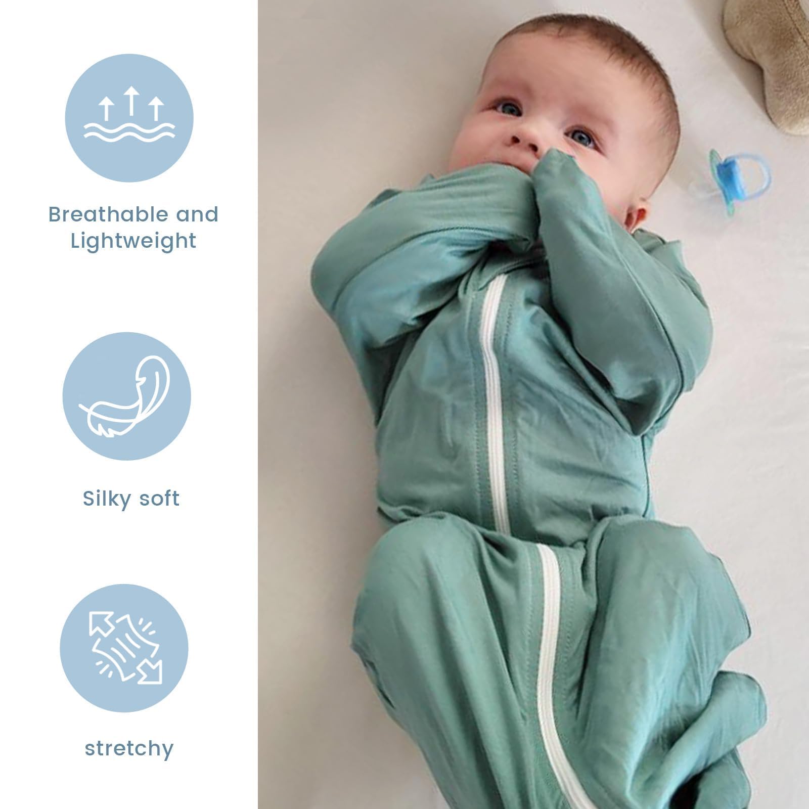 ZIGJOY Shark-Fin Transition Swaddle - 0.5 Tog Rayon Made from Bamboo Sleep Sack Transitional Swaddle Sack Baby Wearable Blanket with 2-Way Zipper, Mint Green, 6-12 Months