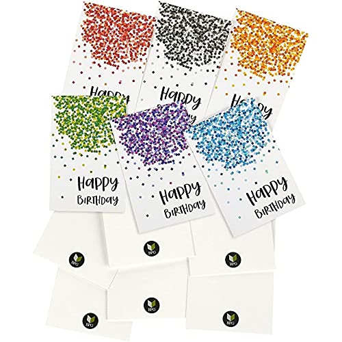 48 Pack Birthday Cards Bulk, 6 Assorted Confetti Designs with Envelopes, 4x6