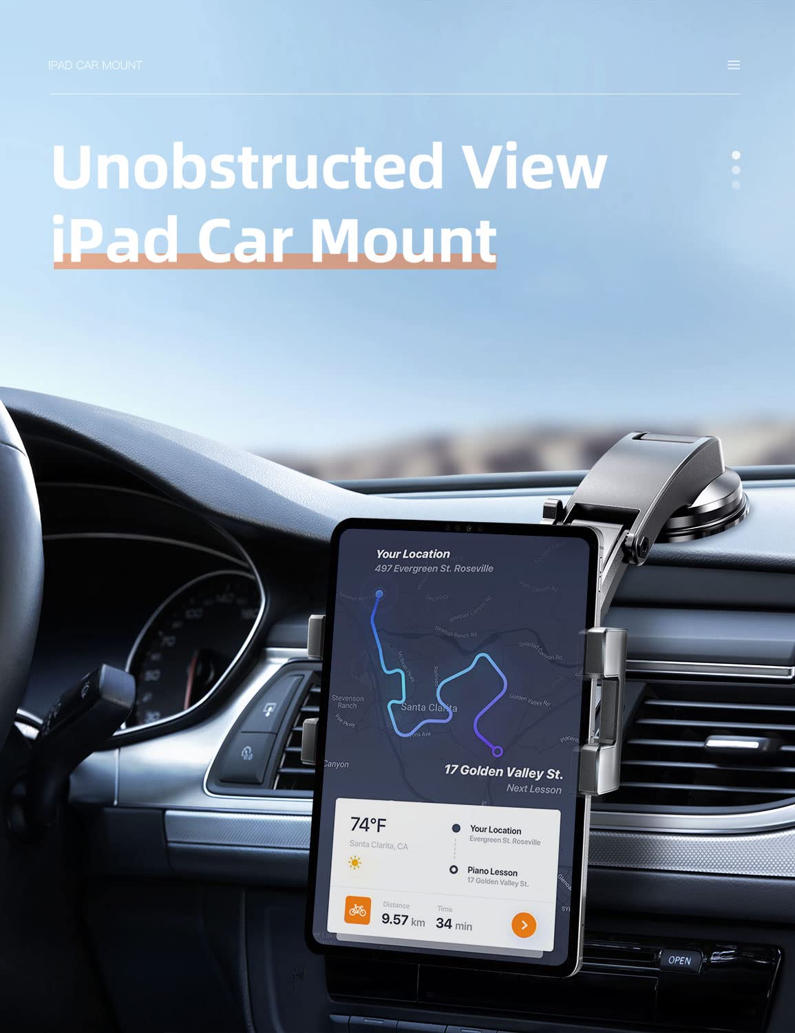 eSamcore Dashboard Tablet Holder for Car Suction Cup Car Mount with Large Clamp for All 6"-11" Apple iPad Samsung Galaxy Tab Tablet