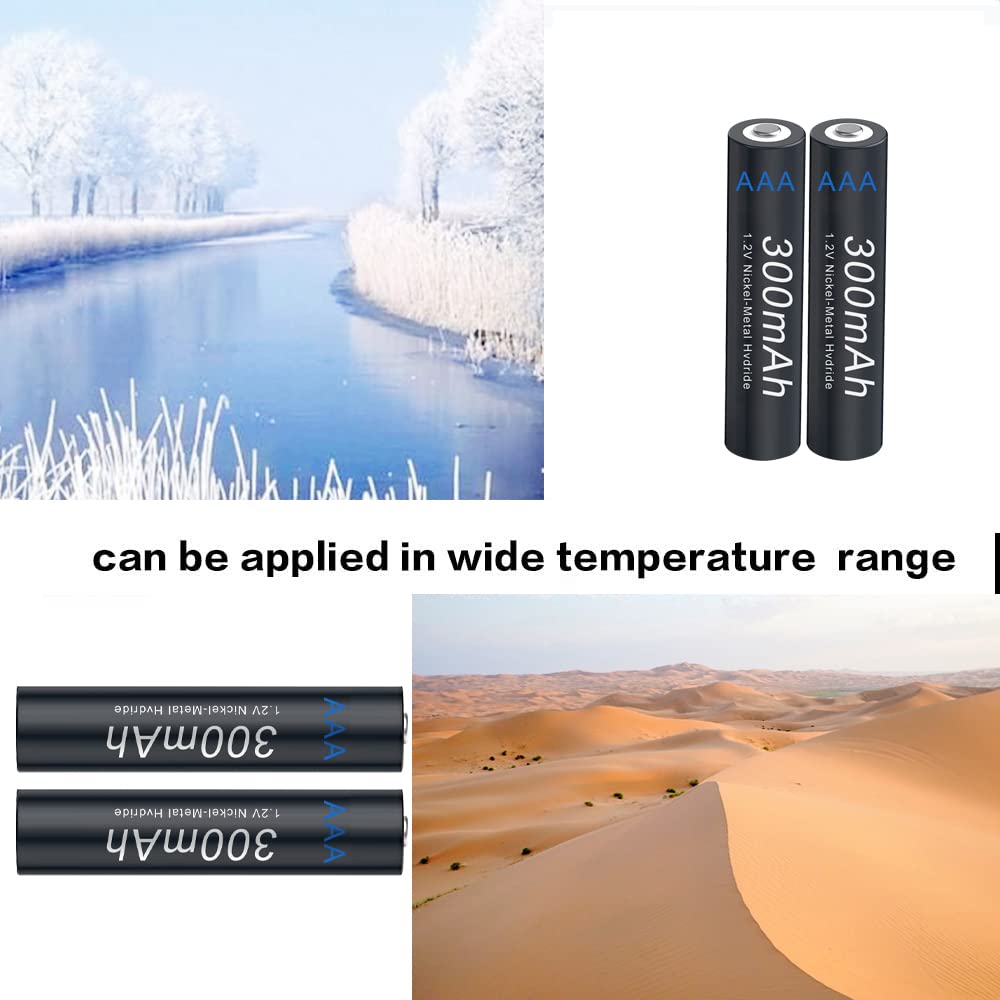 16 Packs 1.2V Rechargeable AAA Size Nimh 300mAh Batteries, Pre-Charged Triple A Battery for Christmas Lights,Solar Lamp Garden Lights