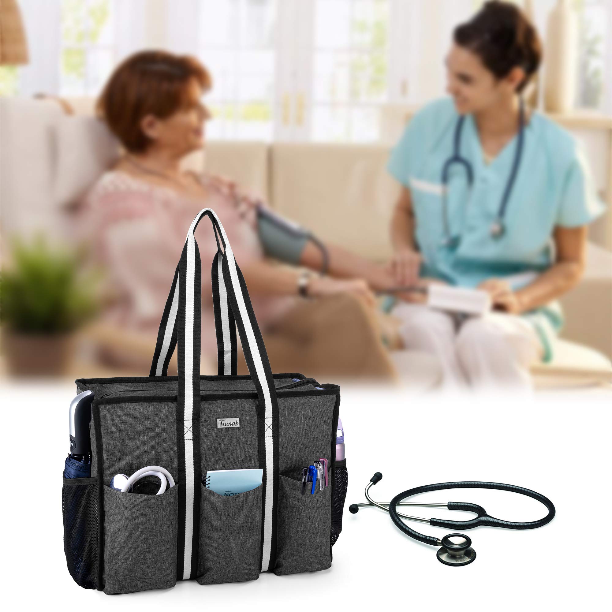 Trunab Nurse Tote Bag for Work, 15.6" Laptop Bag with Multiple Pockets for Hospice Visit, Home Health Care, Nursing Students