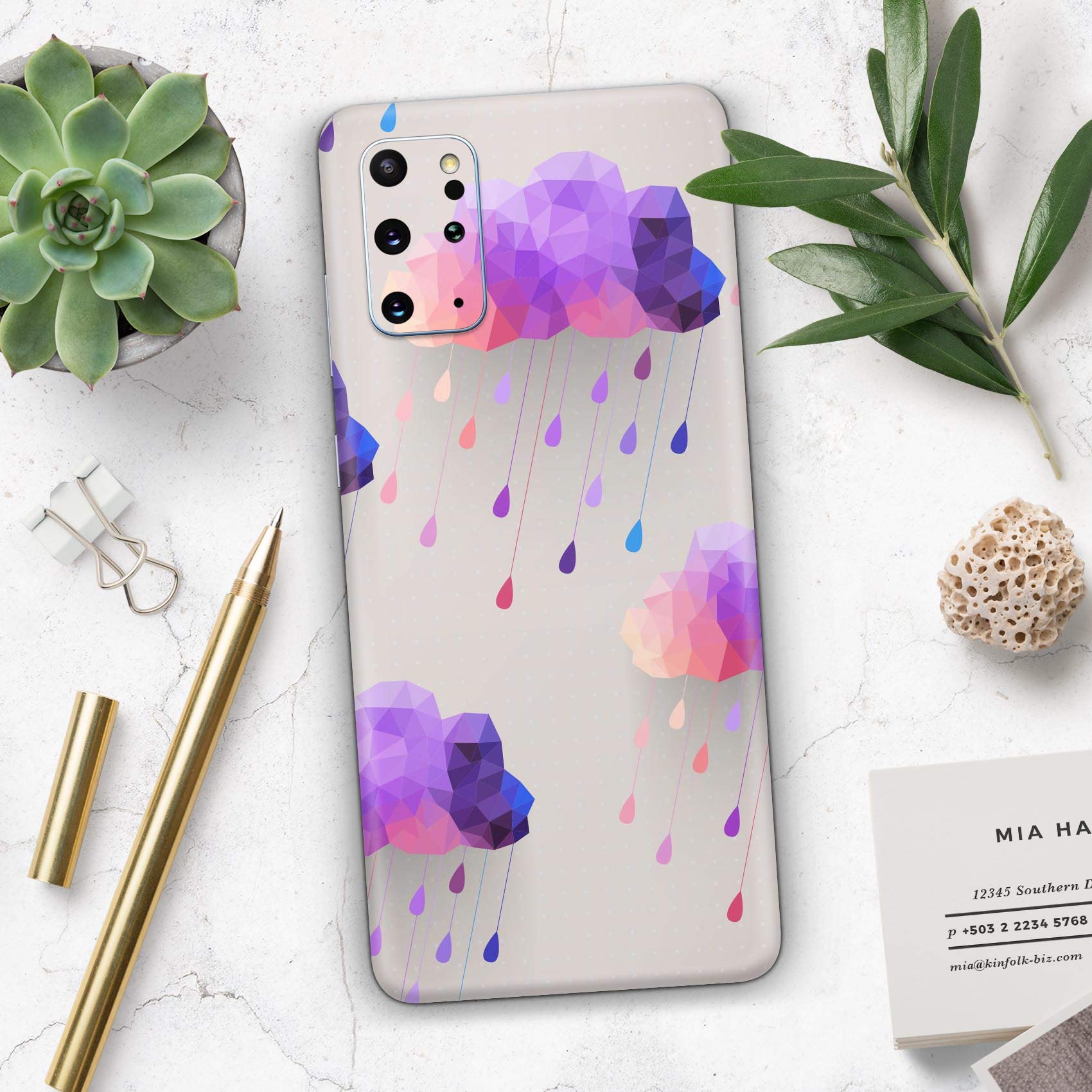 DesignSkinz Geometric Rain Clouds Protective Vinyl Decal Wrap Skin Cover Compatible with The Samsung Galaxy S20 (Screen Trim & Back Glass Skin)