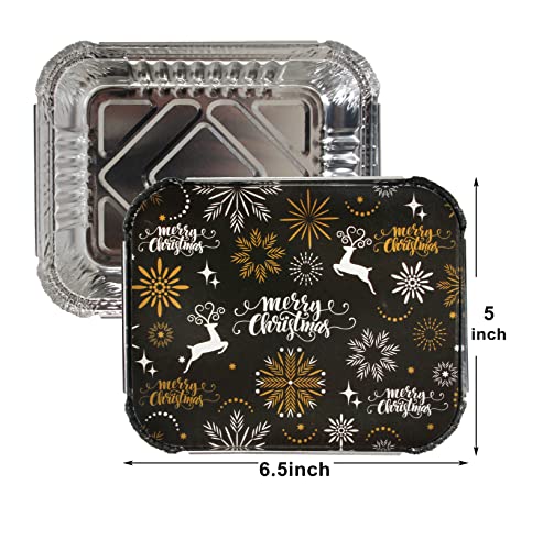 JOYIN 40 Pieces Christmas Foil Containers with Lid, 8 Holiday Designs, 7"x5.5"x2" Christmas Small Gift Bags Santa Sacks, for Holiday Leftovers Goodie Container or Cookie Exchange