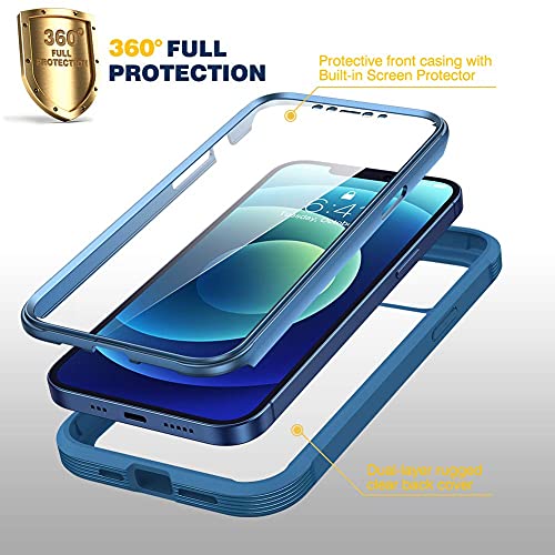 Diaclara Designed for iPhone 12/12 Pro Case, Full Body Rugged Case with Built-in Touch Sensitive Anti-Scratch Screen Protector, Soft TPU Bumper Case for iPhone 12/12 Pro 6.1" (Blue and Clear)