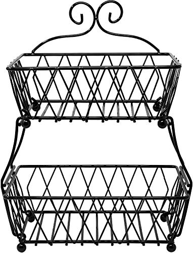 Sorbus Fruit Basket Display Stand, 2-Tier, for Vegetable, Fruit & Bread Counter Storage for Kitchen, Bathroom, Rectangular Antique Metal (Black)