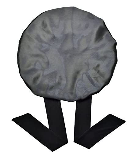 Extra Large Sleep Cap Satin Bonnet for Sleeping Long Hair Bonnet for Women Large Night Cap for Curly Hair XL Silk Bonnets (Black + Rose)