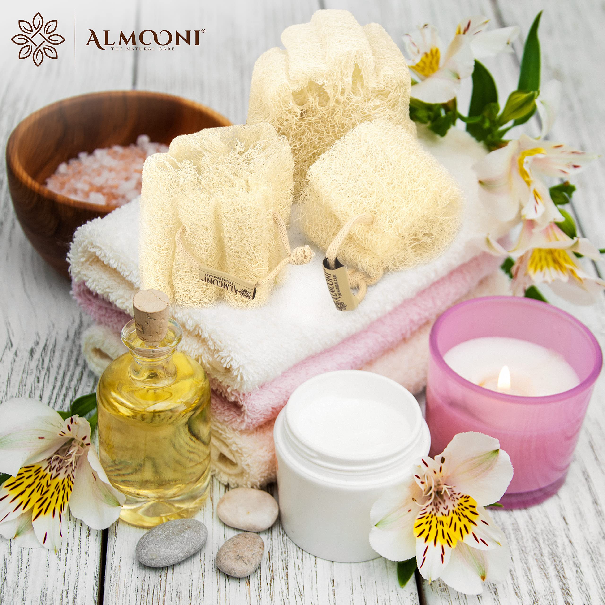 Almooni Mini Natural Loofah Sponge - Real Egyptian Shower Exfoliating Loofah - Small Loofah Scrubber for The Perfect Grip - 3 Count(1 Pack)