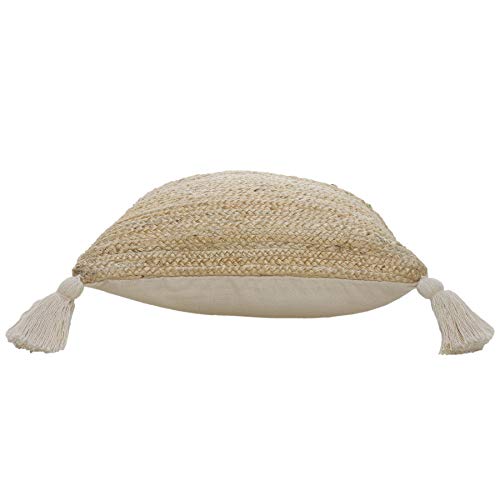 LR Home Natural Jute Tassels Throw Pillow, 1 Count (Pack of 1), Tan