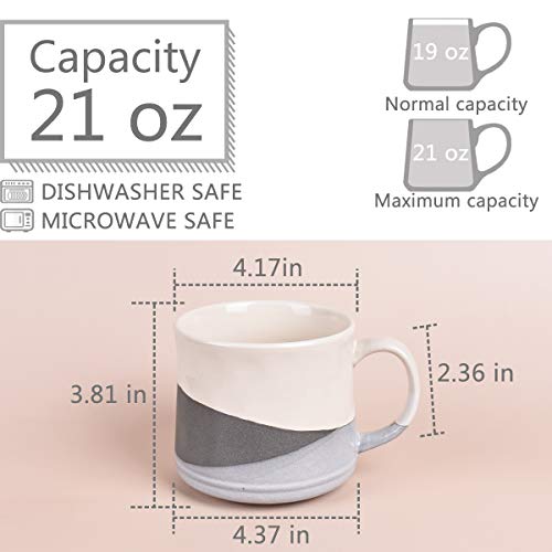 Bosmarlin Large Stoneware Coffee Mug, Big Tea Cup for Office and Home, 21 Oz, Dishwasher and Microwave Safe, 1 PCS (Geometry-Grey)