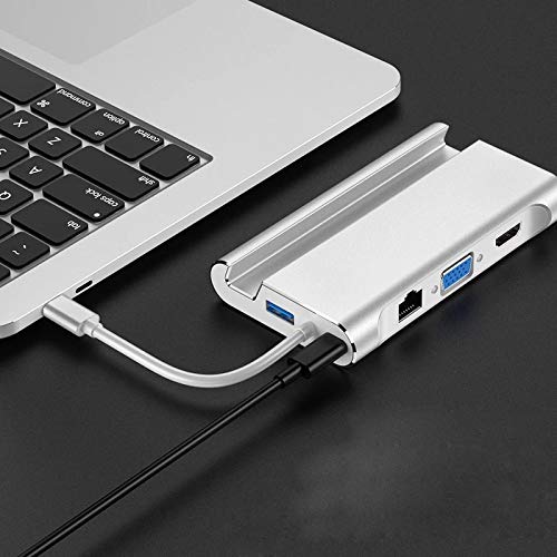 WJCCY Type-C Docking Station Mobile Phone Bracket USB Splitter Hub Expands HDMI-Compatible + Network Port + VGA + Hub