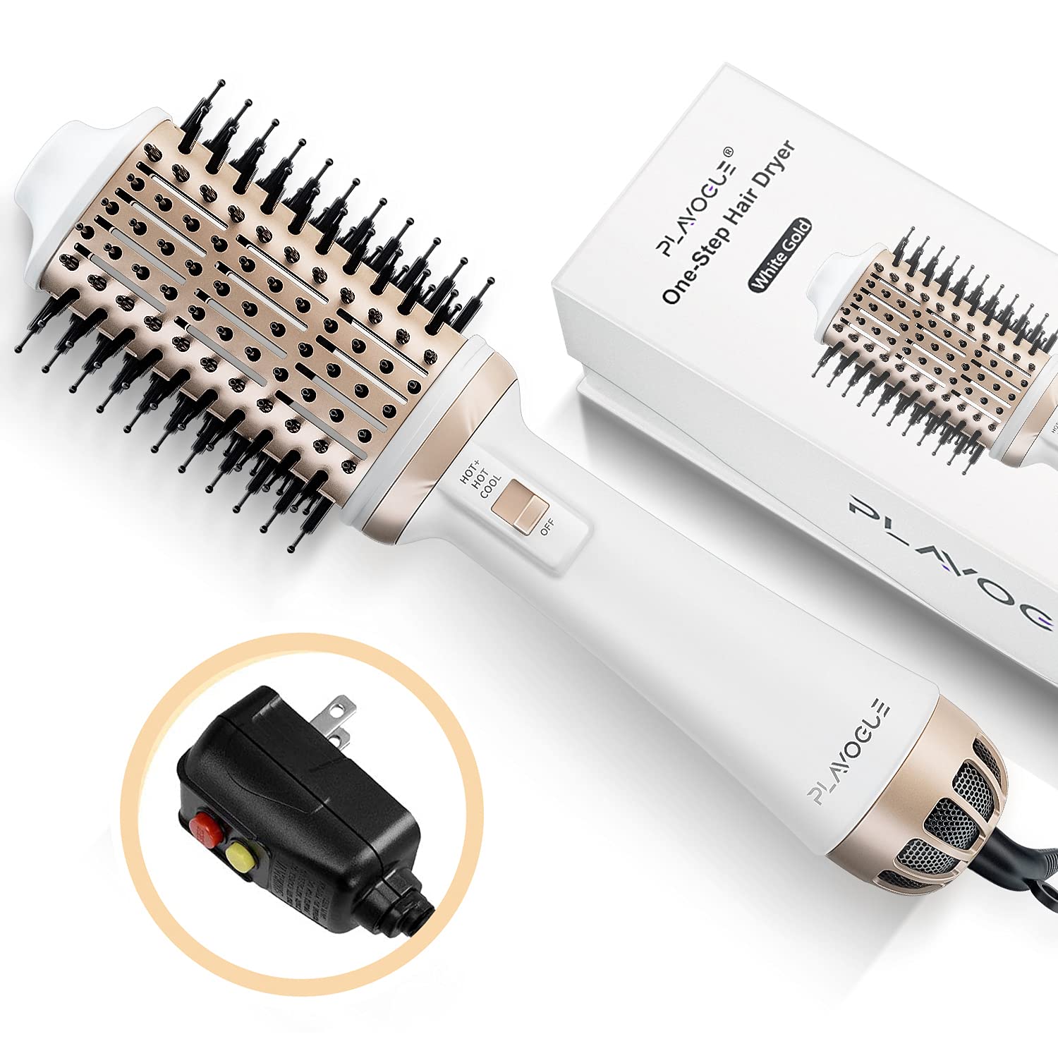 PLAVOGUE Blow Dryer Brush,Hair Dryer Brush Professional Styler Volumizer, Hot Air Brush for Women - Negative Ion Anti-Frizz Oval Brush for Straightening and Curling - Salon (White Gold)