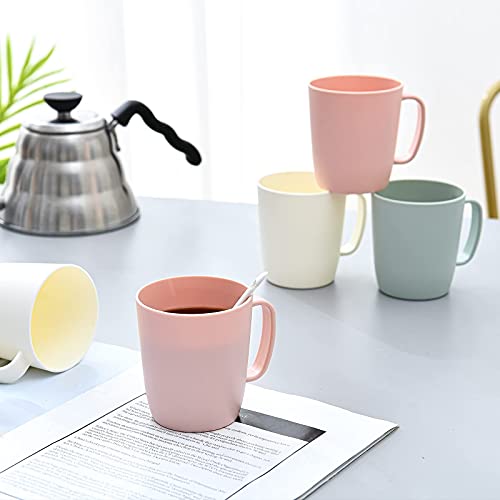 Kurala Coffee Mugs Set of 5, Plastic Coffee Cups Set, 10 Ounce Unbreakable Coffee Mug Plastic with Handle, 3 Basic Colors, Reusable Plastic Mug Dishwasher Safe