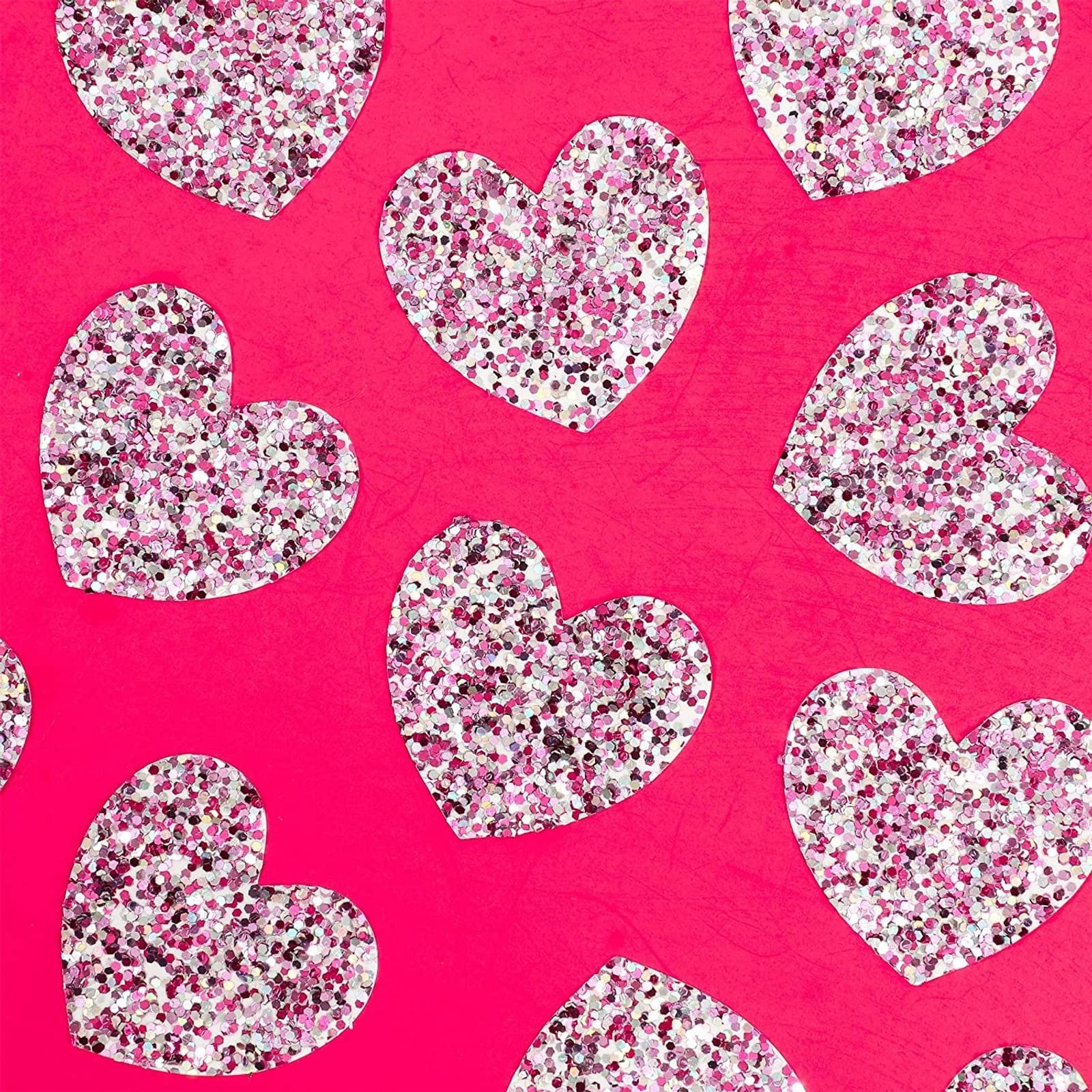 200-Pack 1.5-Inch Holographic Glitter Heart Stickers, Adhesive Sparkle Decals, Envelope Seal Stickers for Wedding, Birthday, and Graduation Invitations, Crafting Supplies (Hot Pink)