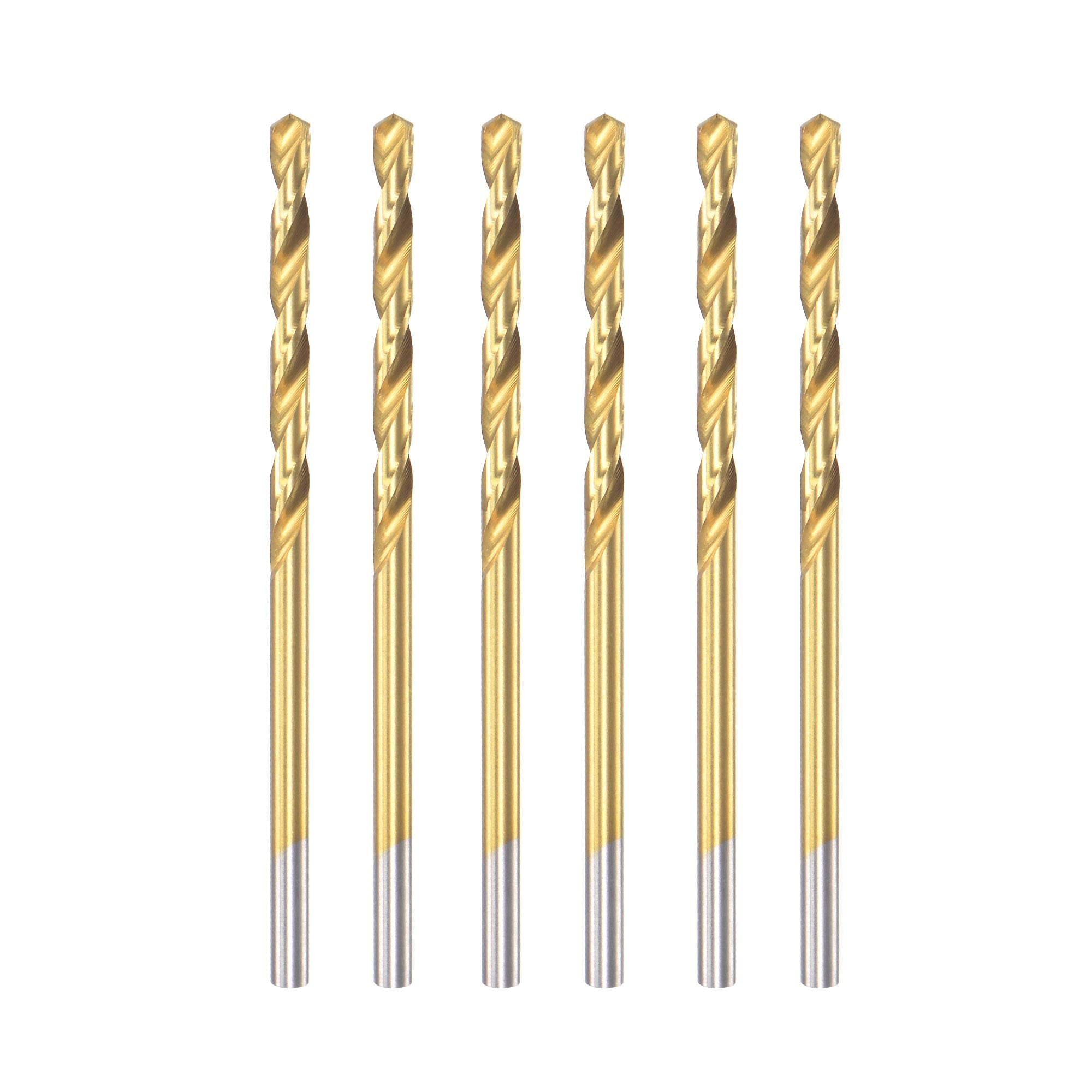 uxcell High Speed Steel Straight Shank Twist Drill Bit Fully Ground Titanium Coated 2.5mm Drill Diameter 57mm Total Length 25mm Drill Bit Length 6 Pcs