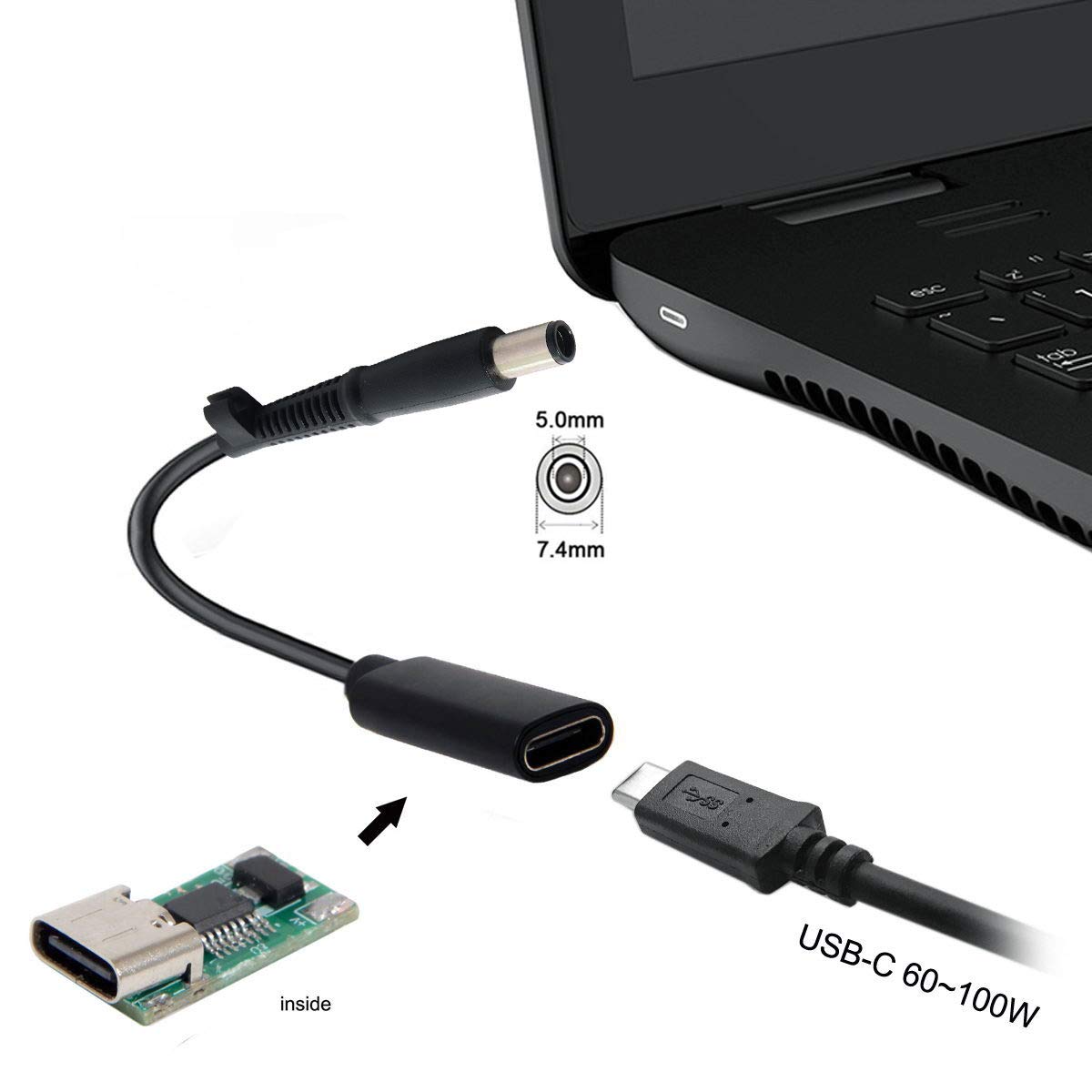 JSER Type C USB-C Female Input to DC Power PD Charge Cable fit for Laptop 18-20V (7.4x5.0mm)…