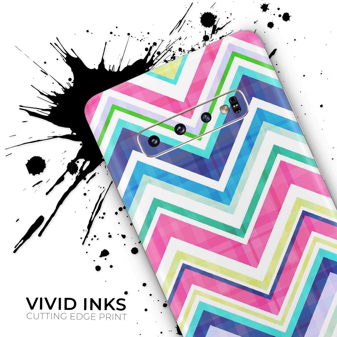 DesignSkinz Vibrant Pink & Blue Layered Chevron Pattern Protective Vinyl Decal Wrap Skin Cover Compatible with The Samsung Galaxy S20 (Screen Trim & Back Glass Skin)