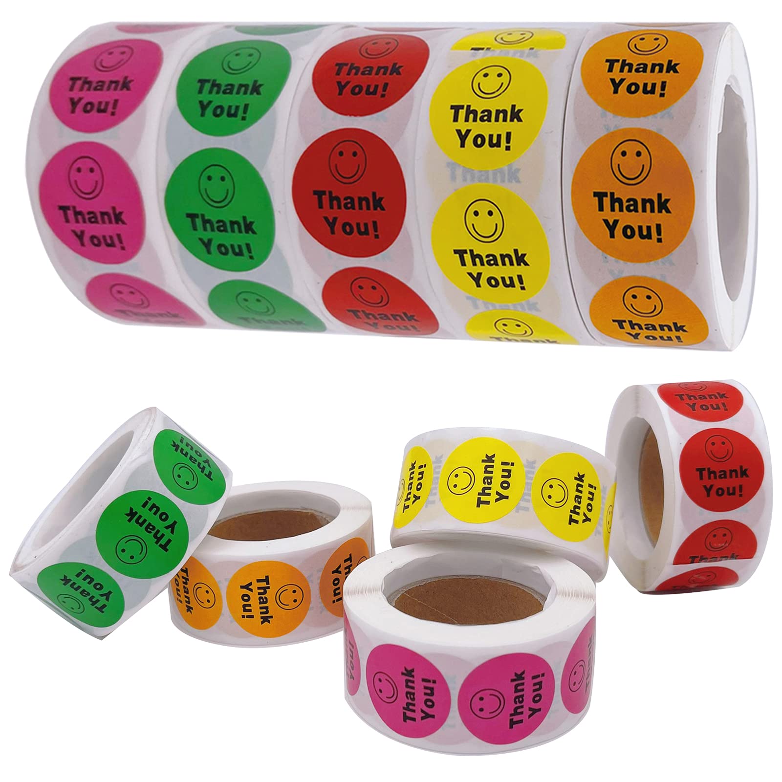 2500 Pcs Smile Face Thank You Stickers, 1" Happy Face Lables Thank You Label Stickers Waterproof Happy Smiley Faces Stickers for Envelope Seals, Small Business, Birthday, Gifts, Packaging Bags, Box