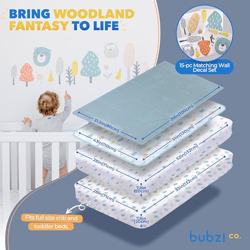 Crib Bedding Sets for Boys 5 Pieces Includes Baby Crib Sheets x2, Cotton Quilt, Baby Blanket & Bonus Wall Decal Set