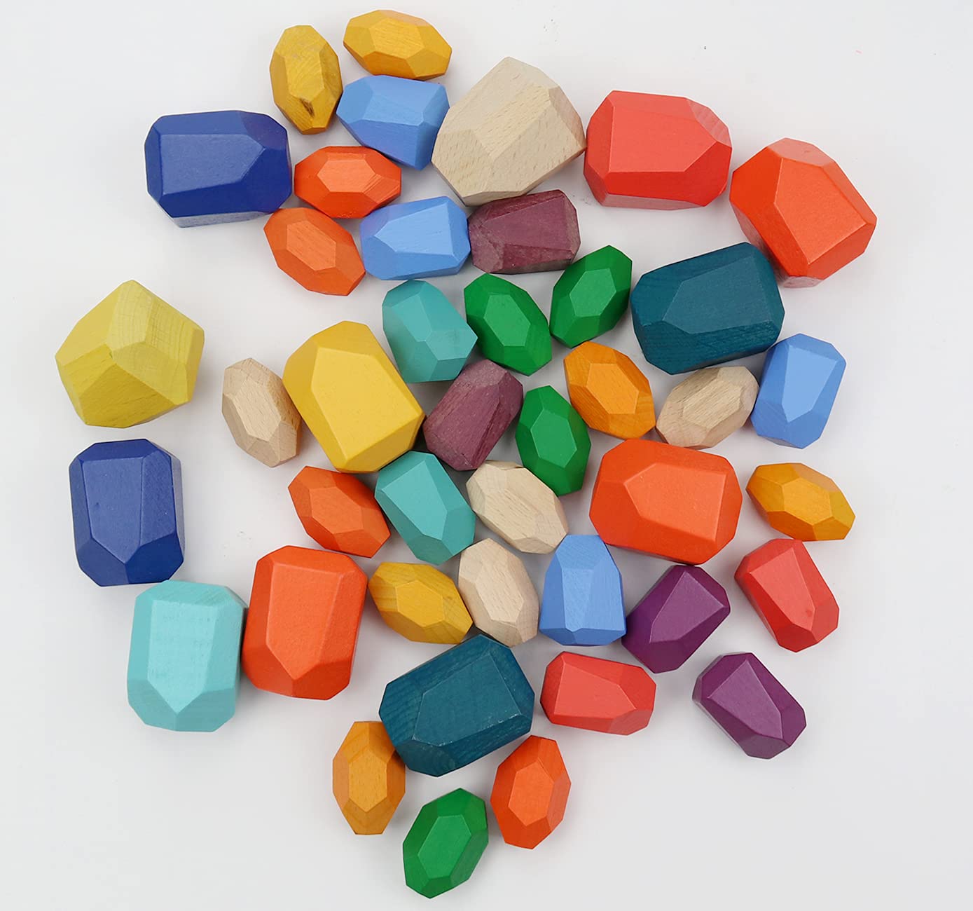 40 PCS Wooden Rocks Balance Stones Building Blocks Set, Colored Wood Balancing Stone Stacking Game, Lightweight Natural Educational Preschool learning Large Small Puzzle Toy for Kids (40PCS-2)