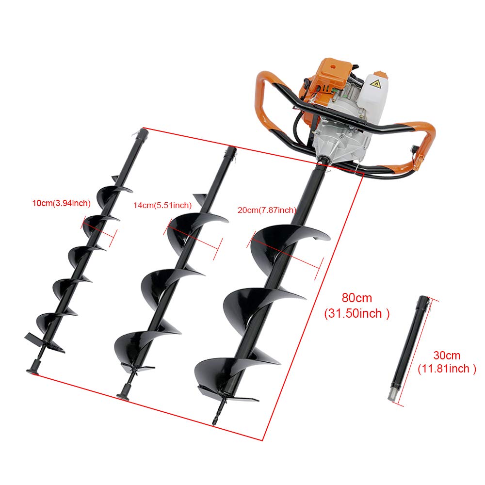 52cc Post Earth Auger Hole Digger Posthole Fence Borer Petrol Drill 8 Post Hole Digger Gas Powered Fence Ground Drill+4"/6"/8" Bit