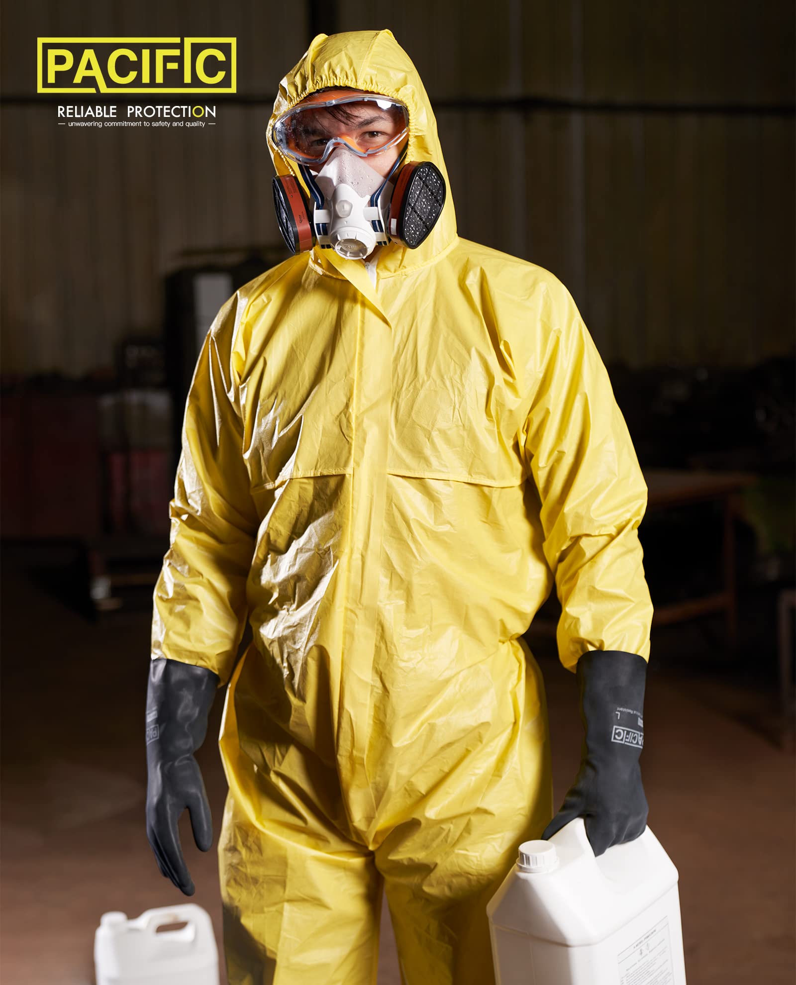 PACIFIC PPE Chemical Resistant Gloves, Heavy Duty Industrial Rubber Gloves, Resist Acid, Alkali and Oil, 12.6", Large