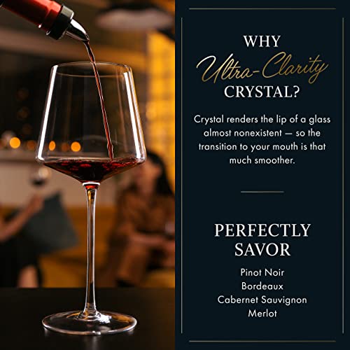 Modern Red Wine Glasses Set of 4 – Hand Blown Crystal Wine Glasses – Tall Long Stem Wine Glasses – Unique Large Wine Glasses with Stem For Cabernet, Pinot Noir, Burgundy, Bordeaux – 22oz Clear