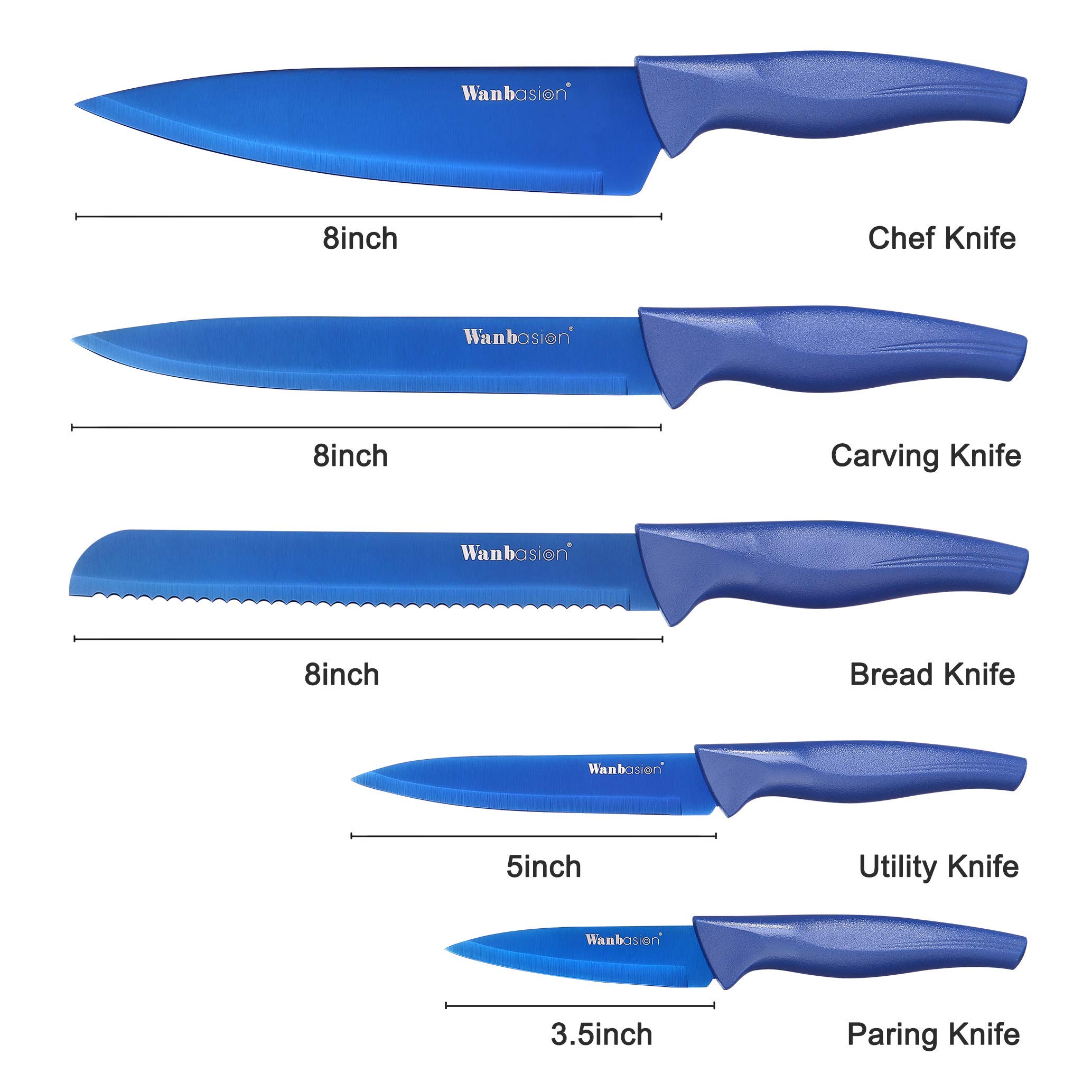 Wanbasion Kitchen Knife Set Block, Stainless Steel Kitchen Knife Set, Professional Kitchen Knife Set Block with Blue Titanium