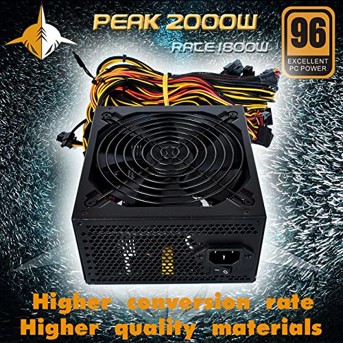 2000W Mining Power Supply Modular Mining PC Power PSU Supports 8 GPU Rig for ETH Bitcoin Ethereum Miner with Auto-Thermally Controlled Fan Supply,110V-240V Power Supply Mining Machine