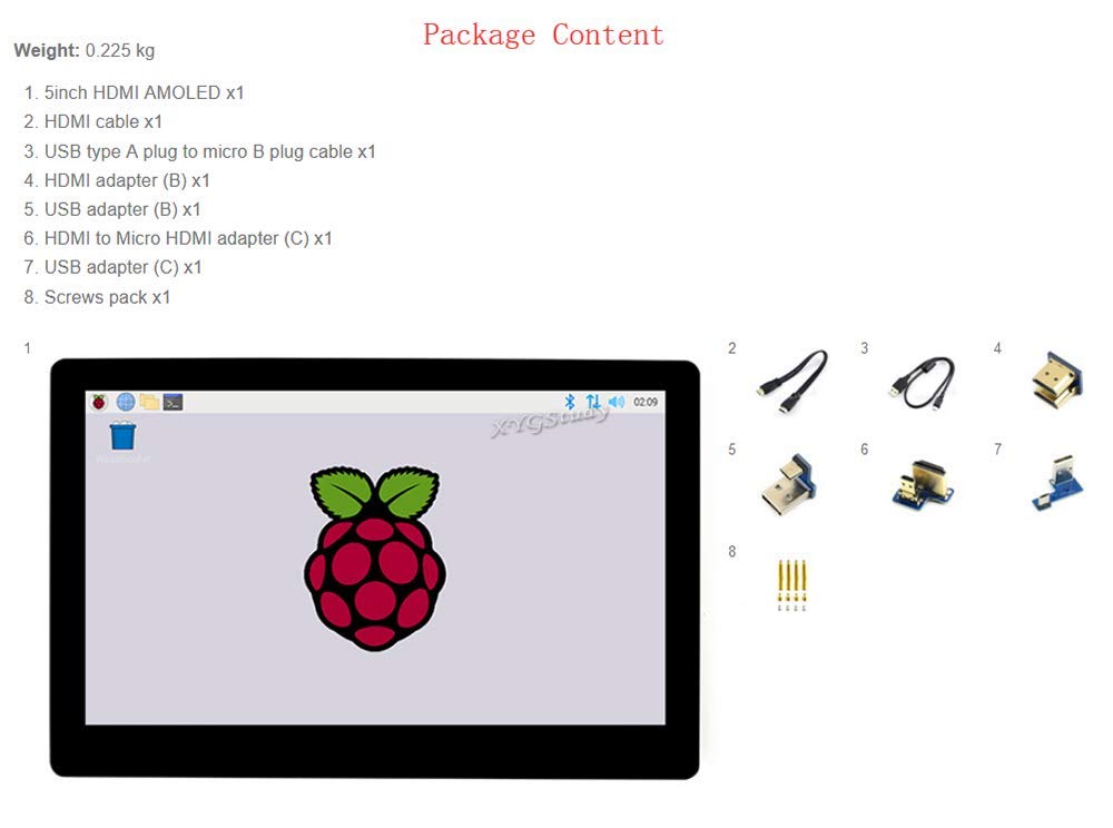 5inch HDMI Capacitive Touch AMOLED Display Monitor with Toughened Glass Cover Screen Resolution 960×544 Supports PC Raspberry Pi 4 3 Model B B+ Zero Jetson Nano @XYGStudy