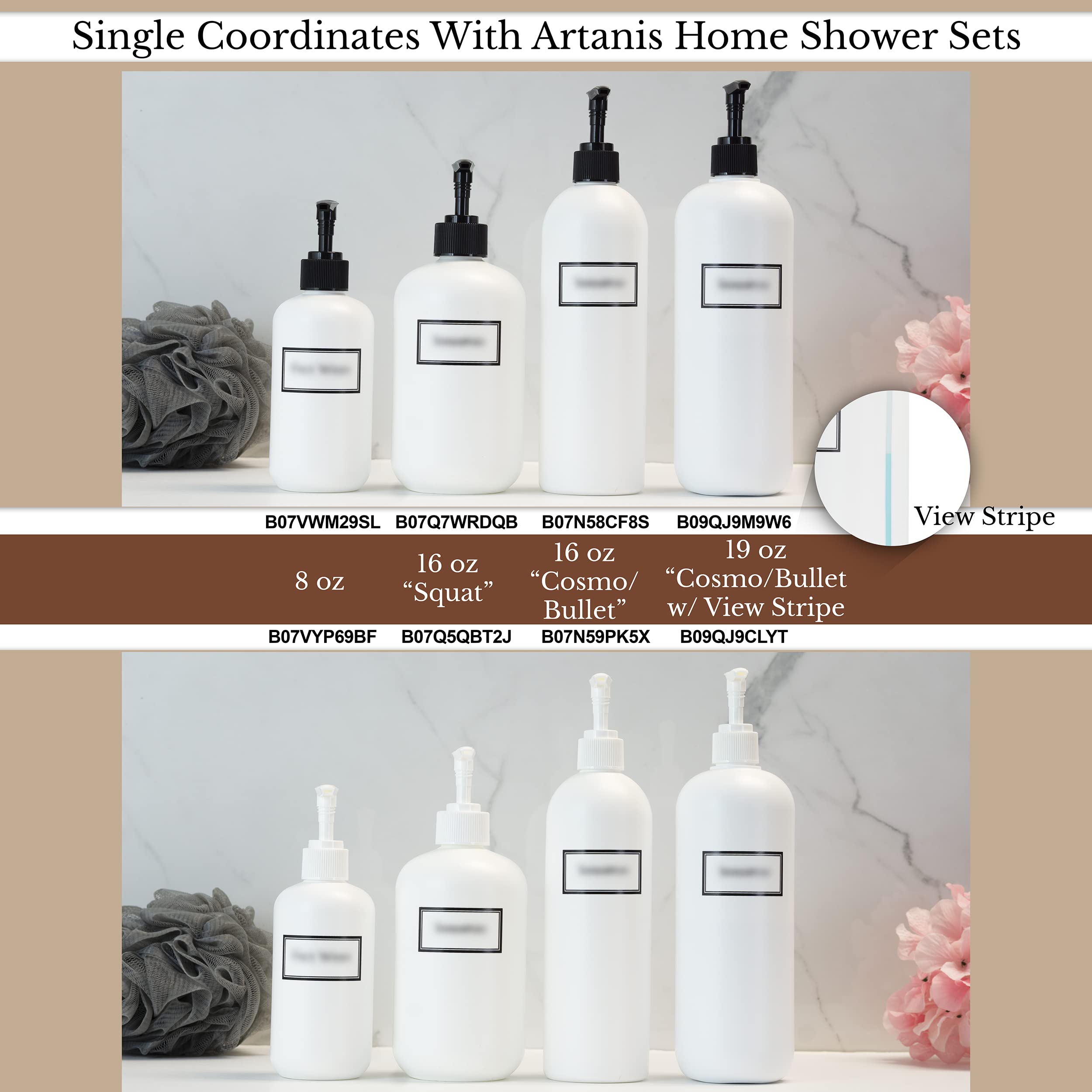 Artanis Home Silkscreened Empty Small Face Wash Bottle, 8 oz, White (Black Pump)