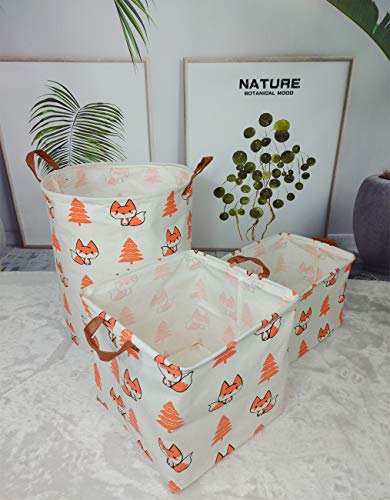 ASKETAM Square Canvas Collapsible Fabric Baby Toy Box Storage Bin Bedroom Decor Closet Kids Laundry Baskets Toy Organizer,Shelf Basket Nursery Storage,Gift Baskets(Fox Little Pine)