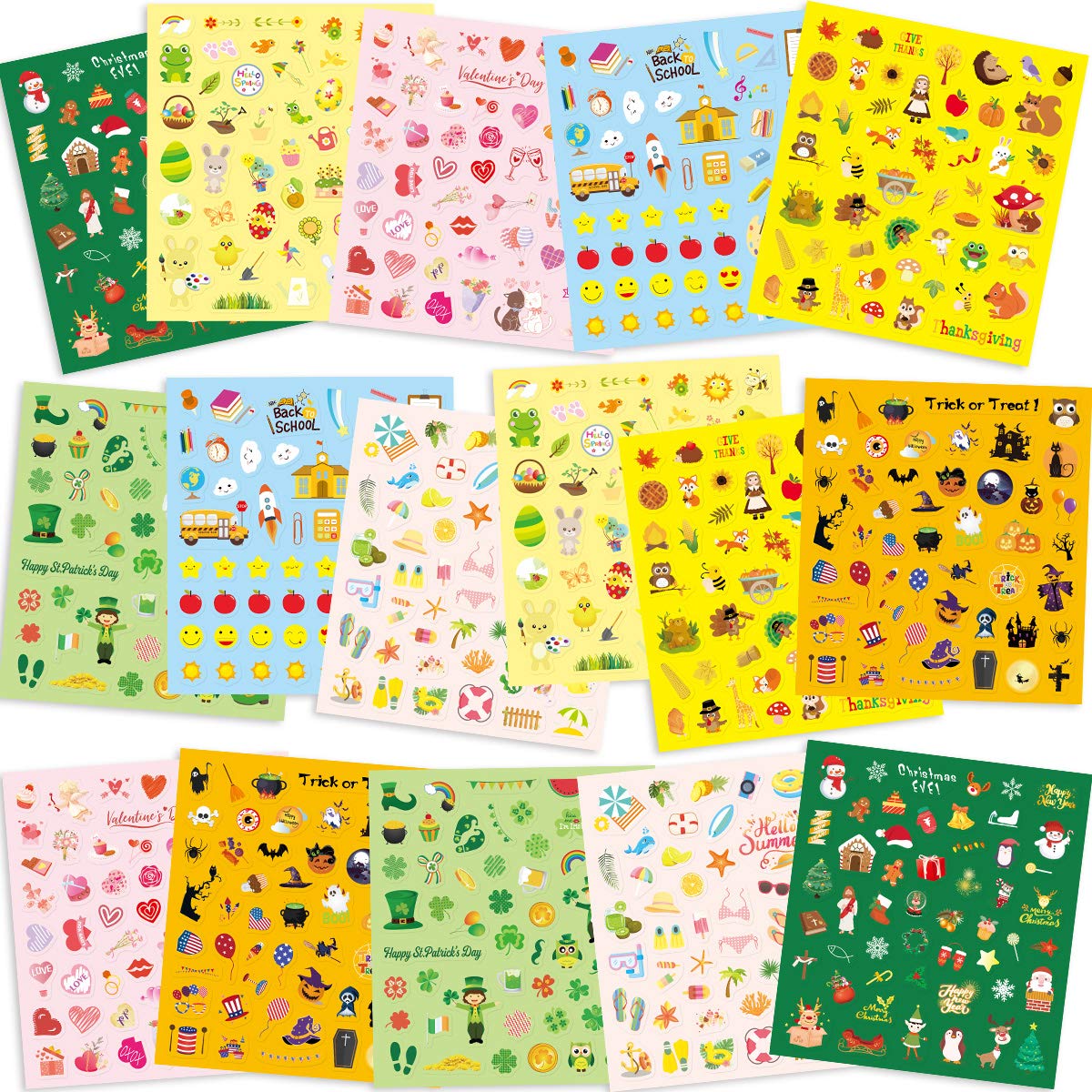 16 Sheets Holiday Stickers 800 Seasons Assortment Stickers for Kids Children Craft Party Favors Thanksgiving Christmas New Year