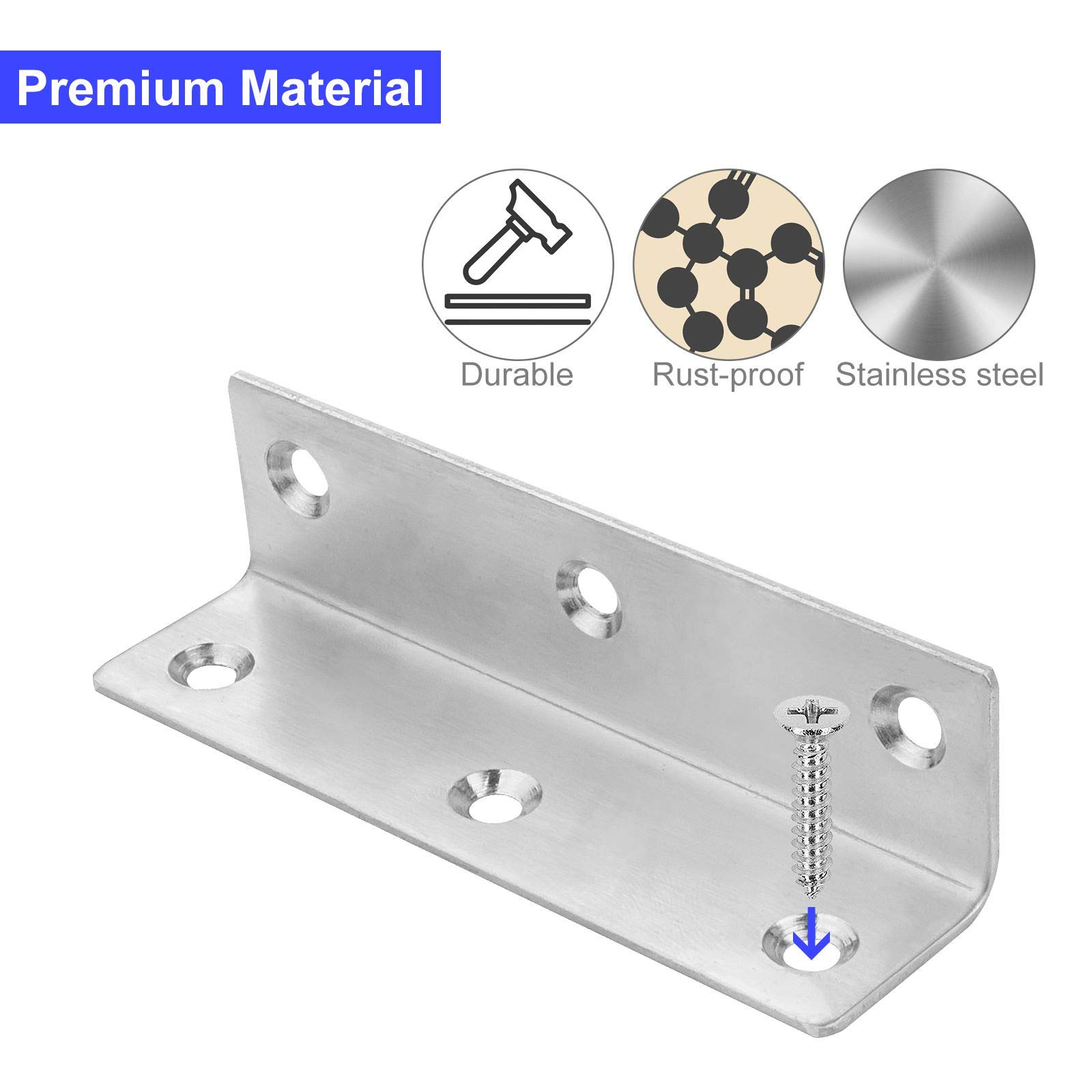 22 Pack Stainless Steel L Corner Brackets 100X25X2mm Heavy Duty L Bracket Joint Right Angel Corner Brace for Wood Cabinets Furniture