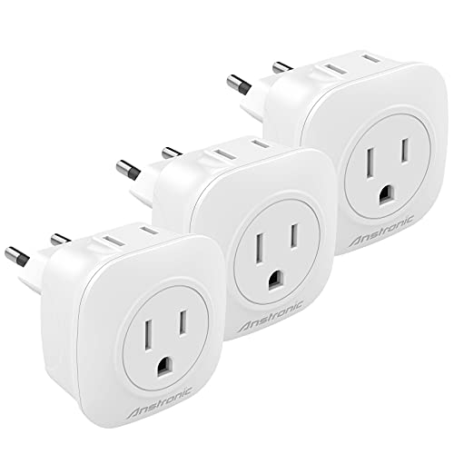 3 Pack European Travel Plug Adapter, Anstronic International Power Adaptor with 2 US Outlet, 2 in 1 European Plug Adapter for USA to Most of Europe EU Italy Iceland France Germany Spain (Type C)