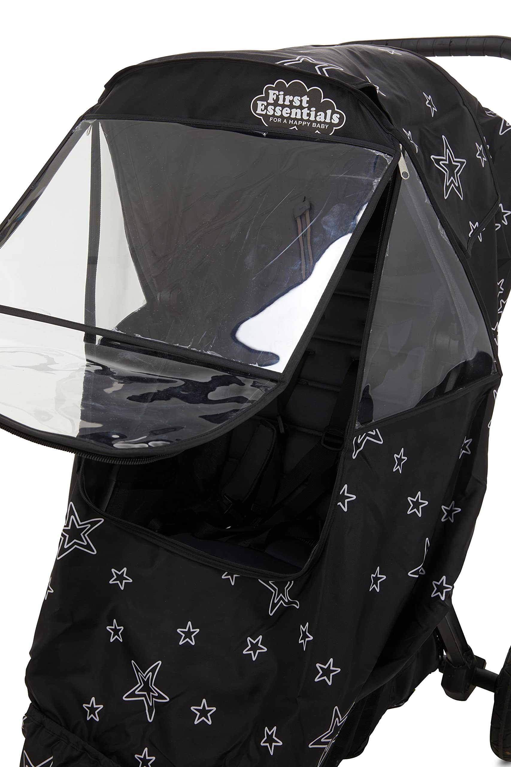 First Essentials Stroller Rain Cover Universal, Baby Travel Weather Shield, Windproof Waterproof, Protect from Dust Snow (Black)