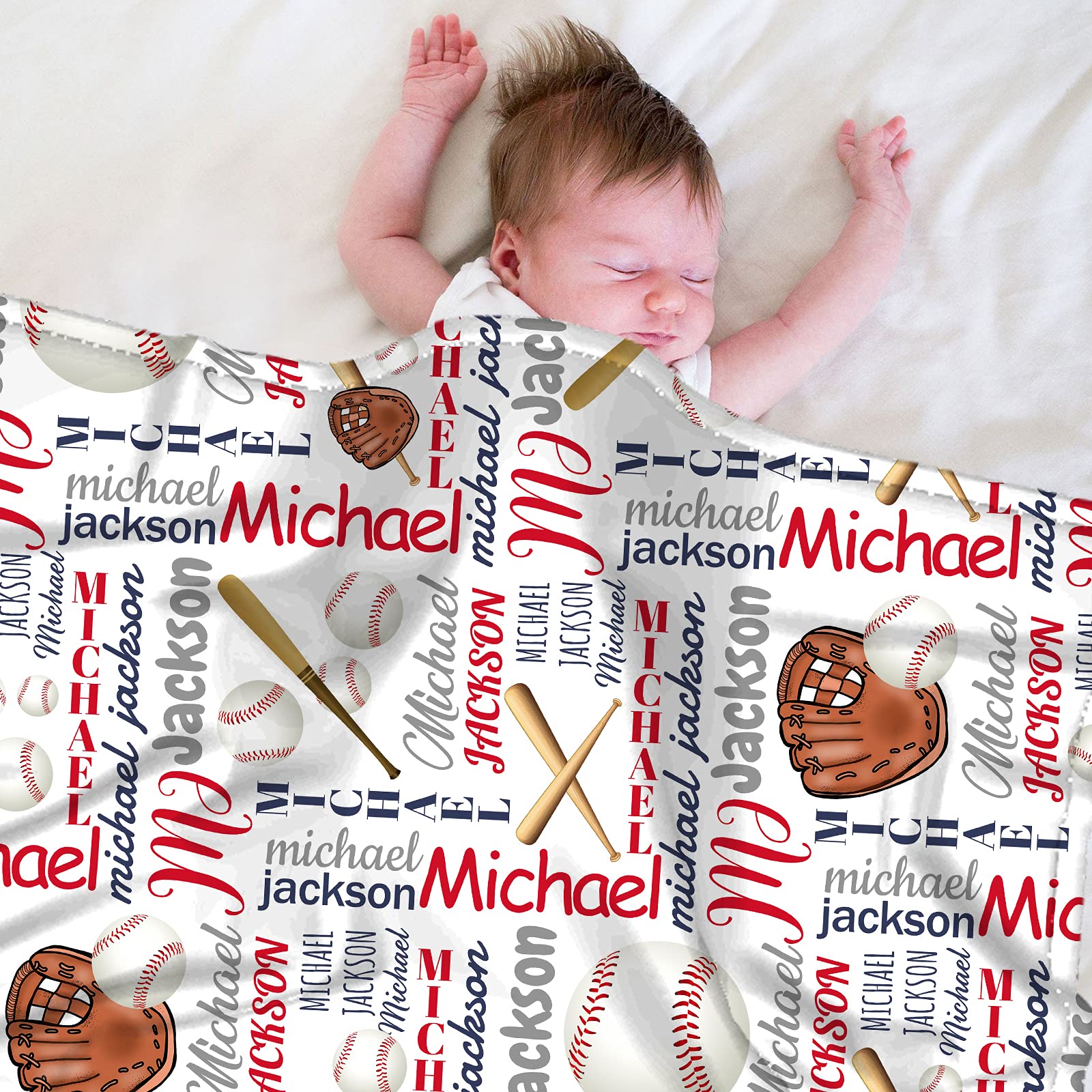 Personalized Baseball Baby Blankets with Name - Monogram Baseball Sports Blanket - Baseball Fan Personalized Baby Blanket - Custom Baby Name Monogrammed Blanket for Infant Newborn