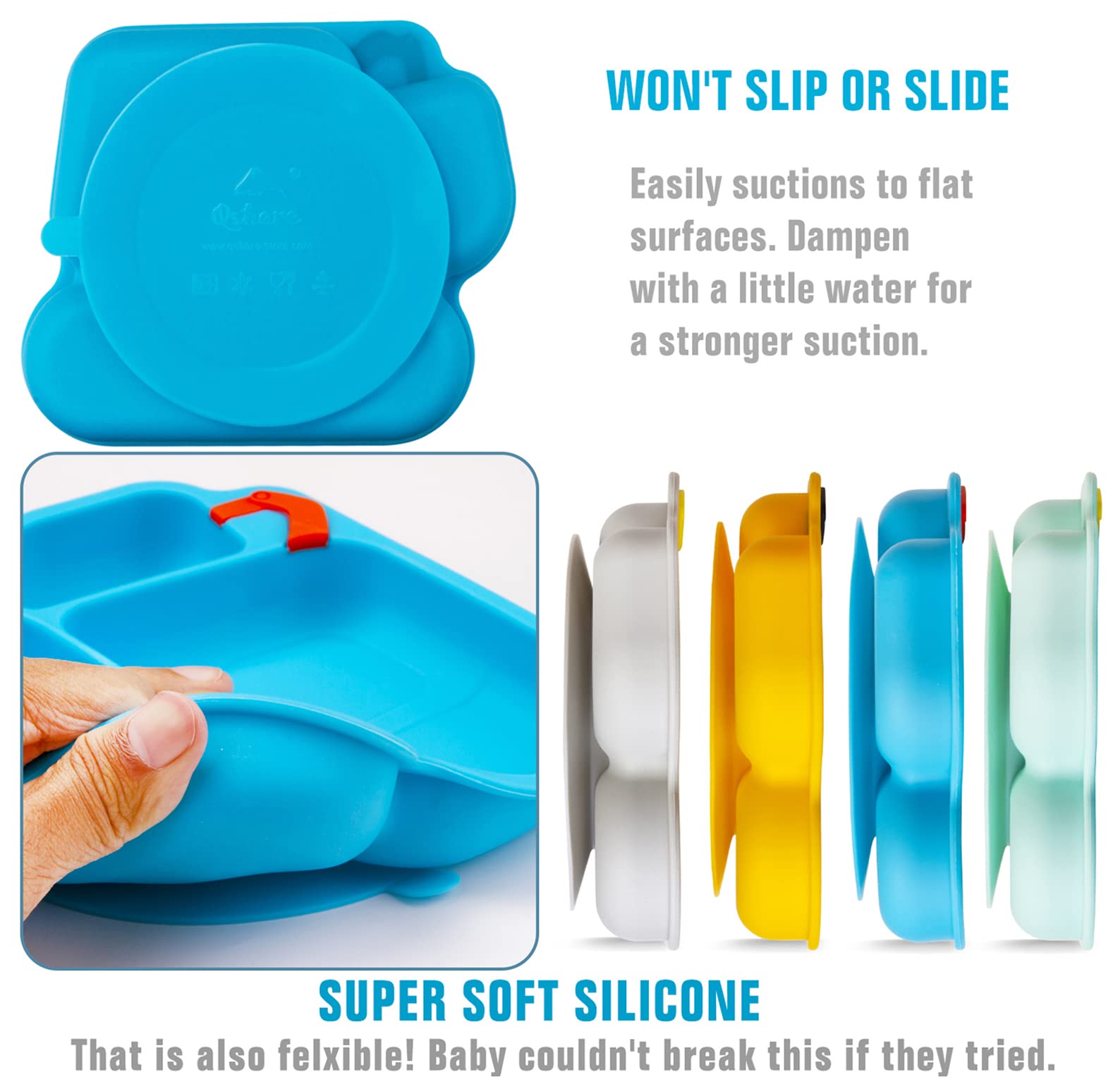 Baby Plate Silicone Divided, Suction Toddler Plates Dishes for Toddler Kids Self Feeding, BPA Free, Microwave & Dishwasher Safe (Bue)