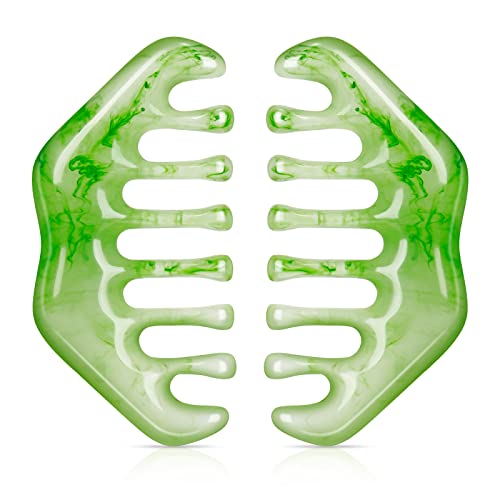 2 Pieces Jade Combs Massage Stone Hair Comb Guasha Scraping Scalp Comb Facial Massage Tool Multifunctional Handheld Head Tools Head Caring Head Therapy Mother's Day Gift (Elegant Style)