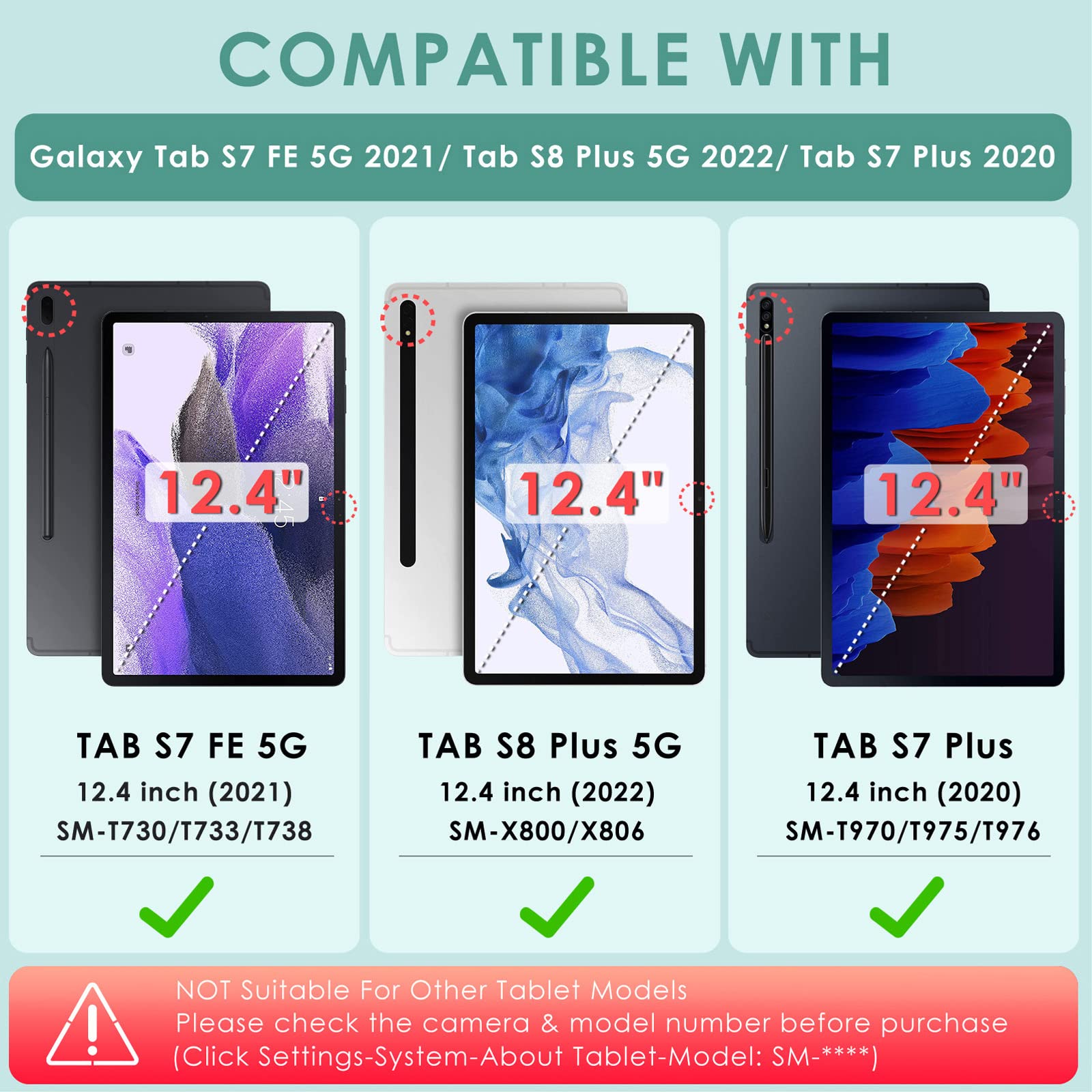 DETUOSI Slim Case for Samsung Galaxy Tab S8 Plus 5G 12.4" 2022 (SM-X800) / S7 FE 5G 2021 (SM-T738) / S7 Plus 2020 (SM-T970),【Auto Sleep/Wake】 Lightweight Tri-Fold Leather Cover Magnetic Stand Closure